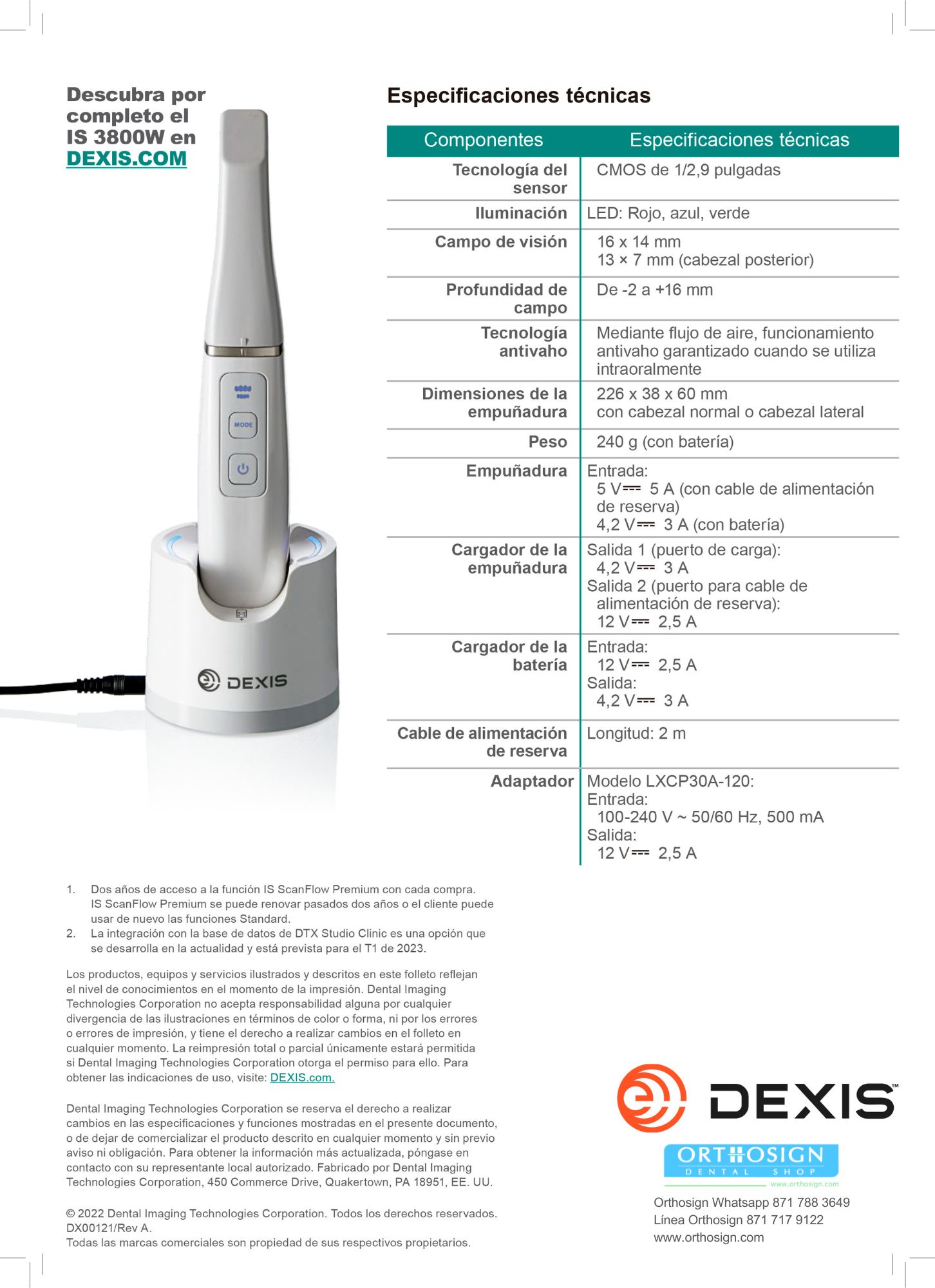 Escáner Intraoral IS 3800 Inalámbrico DEXIS ( Carestream CS 3800 )
